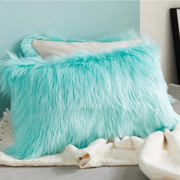 Accents | Luxury Home Luxe Mongolian Faux Fur Light Turquoise Lumbar ...